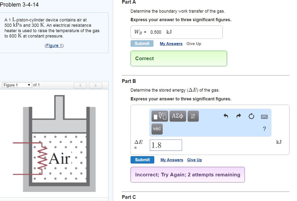 Solved Part A Problem 3-4-14 Determine the boundary work | Chegg.com
