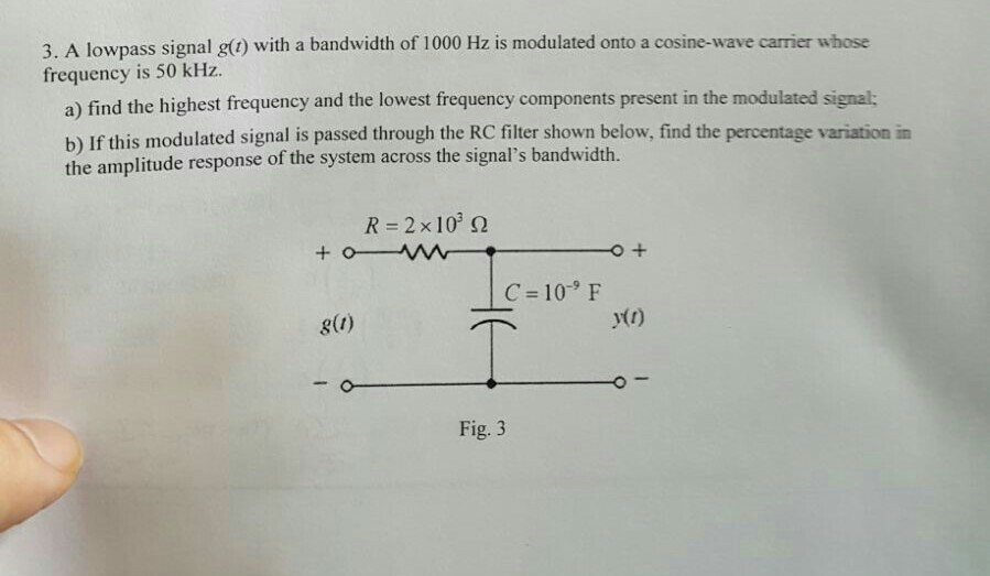 Solved 3. A lowpass signal g(t) with a bandwidth of 1000 Hz | Chegg.com