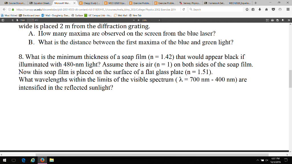 Solved Wide is placed 2 m from the diffraction grating. A. | Chegg.com