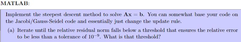 MATLAB Implement the steepest descent method to solve | Chegg.com