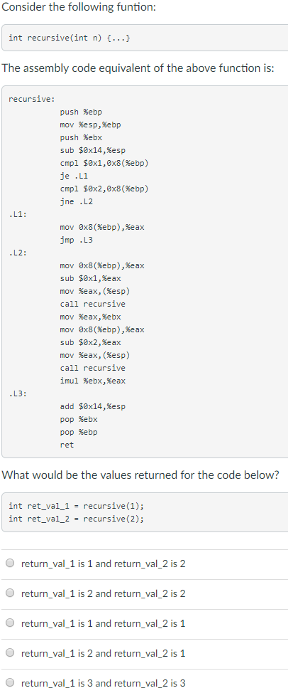 Solved Consider the following funtion int recursive(int n) | Chegg.com