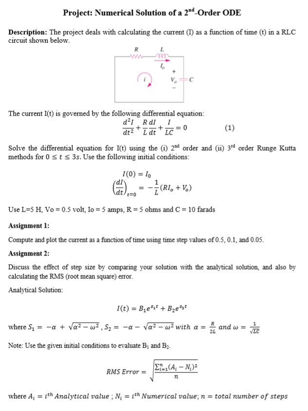 Solved Project: Numerical Solution of a 2d-Order ODE | Chegg.com