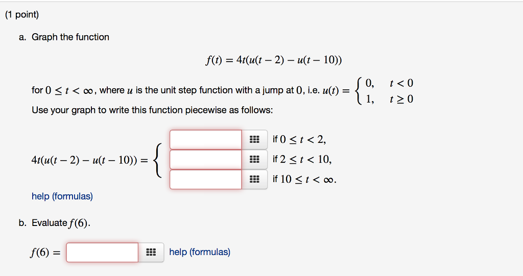 Solved 1 point) a. Graph the function f(t) = 4t(11(1-2) _ | Chegg.com
