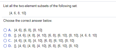 Solved List all the two-element subsets of the following | Chegg.com