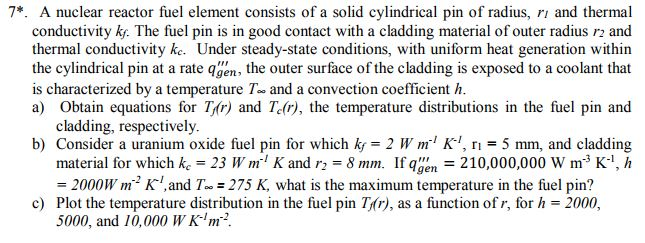 Solved 7*. A nuclear reactor fuel element consists of a | Chegg.com