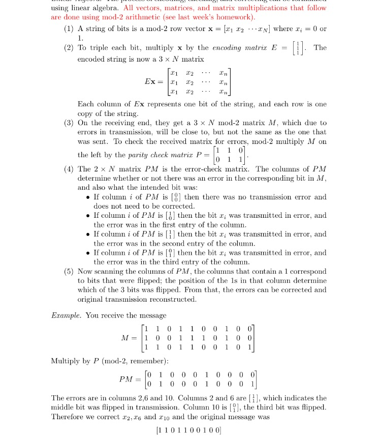 (1) For mod-2 matrix below (i) calculate the mod-2 | Chegg.com