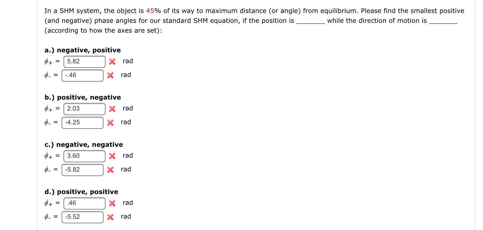 Solved a SHM system, the object is 45% of its way to maximum | Chegg.com