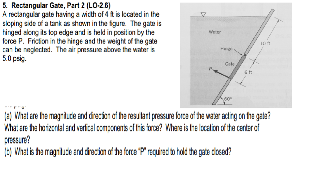 Solved A rectangular gate having a width of 4 ft is located | Chegg.com