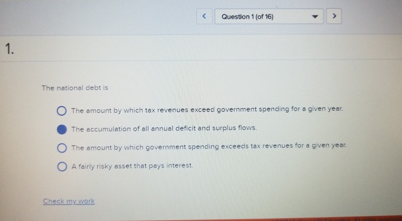 Solved Question 1 Of 16 The National Debt Is O The Amount Chegg