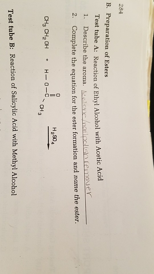 Solved 284 B. Preparation of Esters Test tube A: Reaction of | Chegg.com