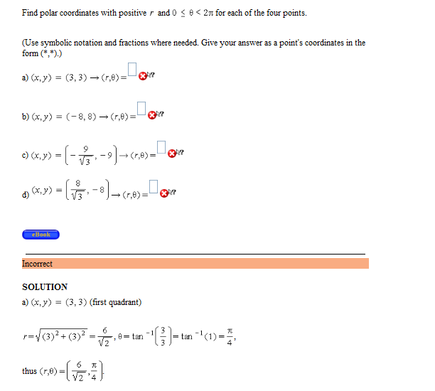 Solved Find polar coordinates with positive r and 0 le theta | Chegg.com