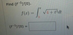 Solved Find (f^-1)'(0). f(x) = integral^x_3 Squareroot 4 + | Chegg.com