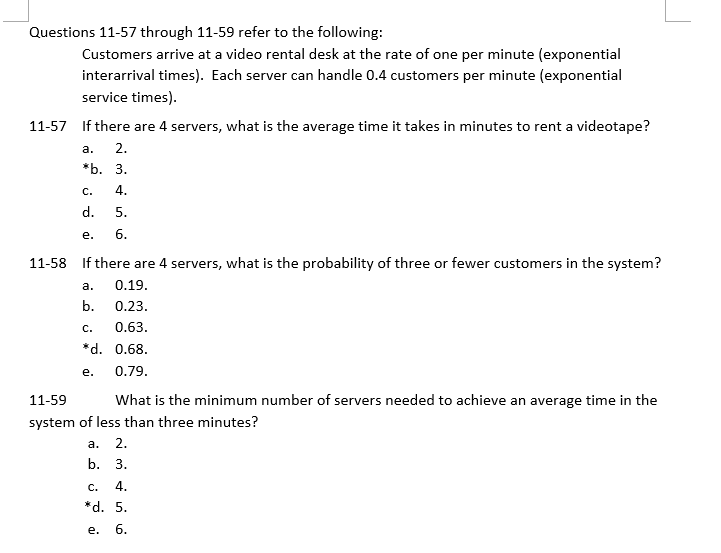 Solved Questions 11-57 through 11-59 refer to the following: | Chegg.com