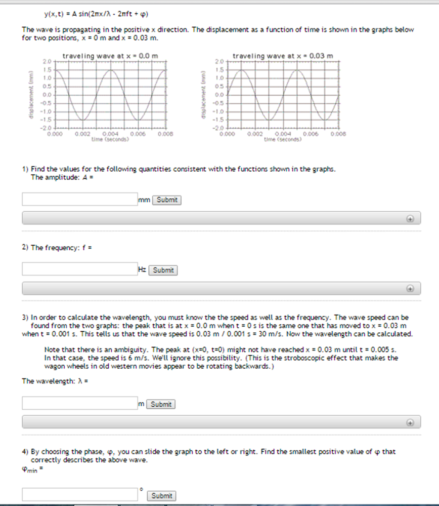 Solved y(x,t) = A sin(2 pi x/lambda 2 pi ft + phi) The | Chegg.com