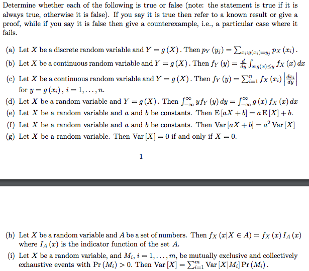 Solved Determine whether each of the following is true or | Chegg.com