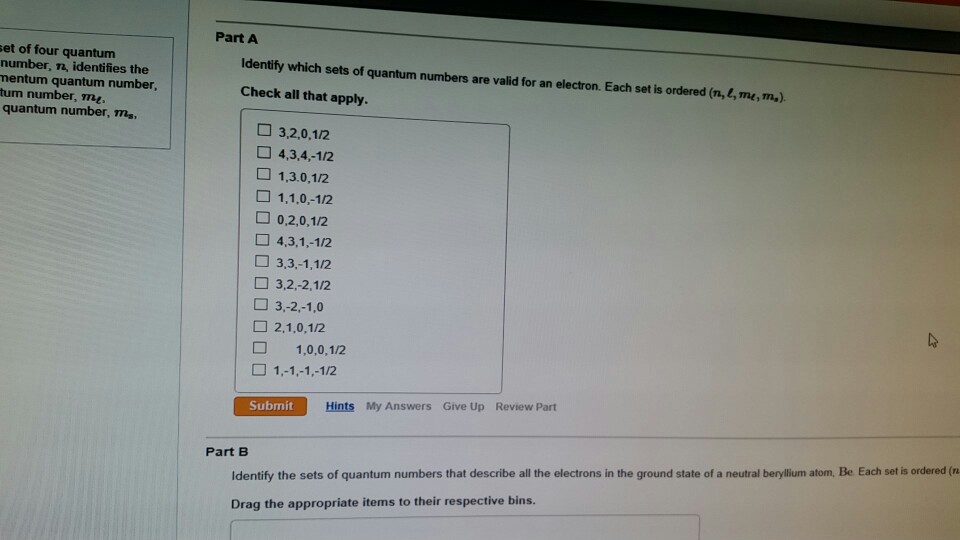Solved Part A Identify which sets of quantum numbers are | Chegg.com