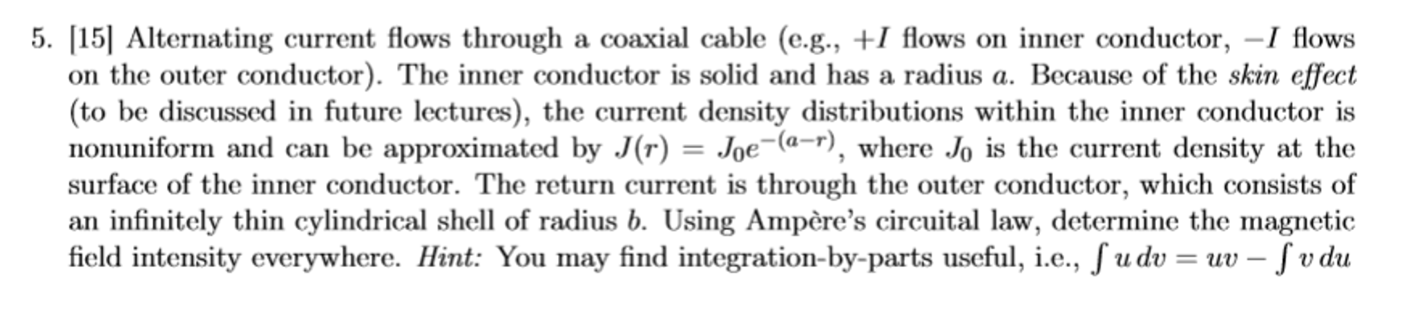 Solved Alternating current flows through a coaxial cable | Chegg.com