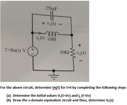 Solved For the above circuit, determine Vx(t) for t > 0 by | Chegg.com