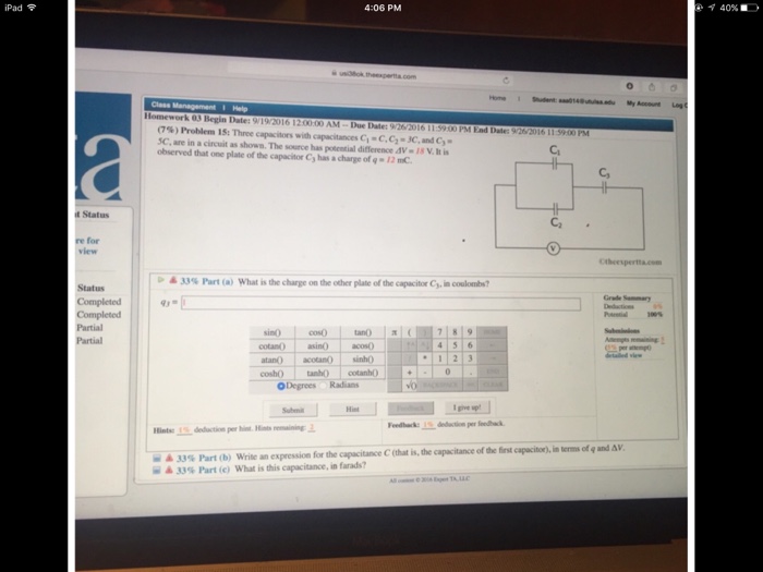Solved Three capacitors with capacitances C_1 = C, C_2 = 3C, | Chegg.com