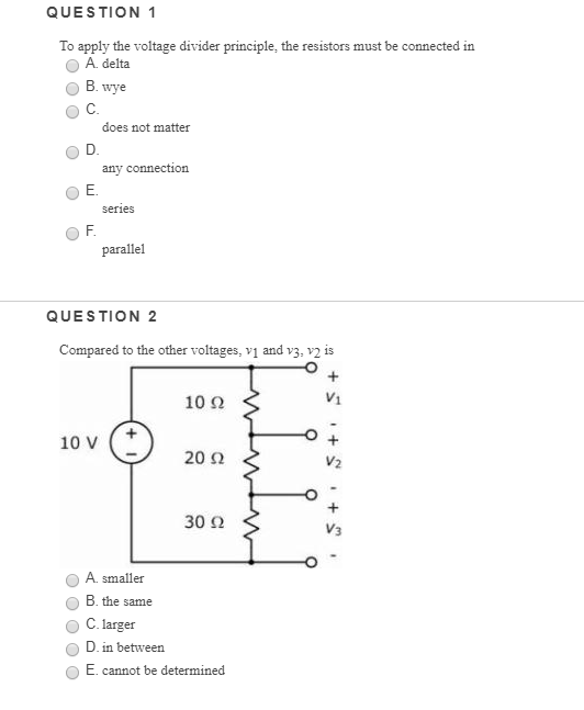 Solved QUESTION 1 To apply the voltage divider principle, | Chegg.com