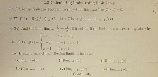 Solved 2 3 Calculating Limits Using Limit Laws 25 Use