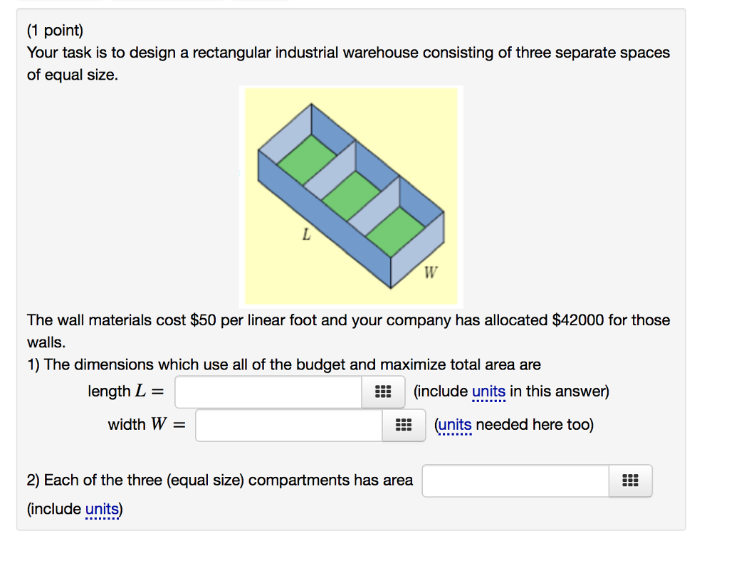 Solved (1 point) Your task is to design a rectangular | Chegg.com