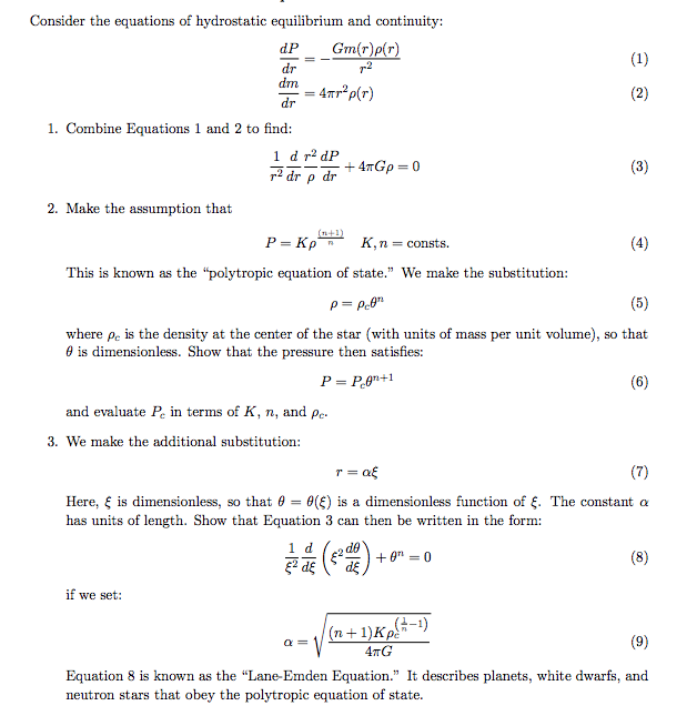 Solved Consider the equations of hydrostatic equilibrium and | Chegg.com