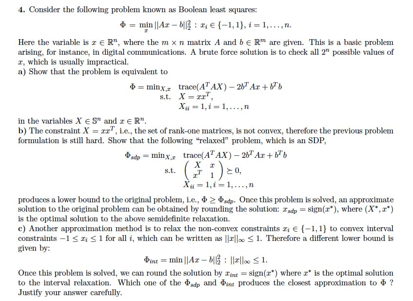 Consider the following problem known as Boolean least | Chegg.com