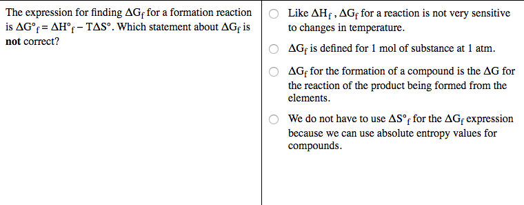 Solved The expression for finding Delta G_f for a formation | Chegg.com