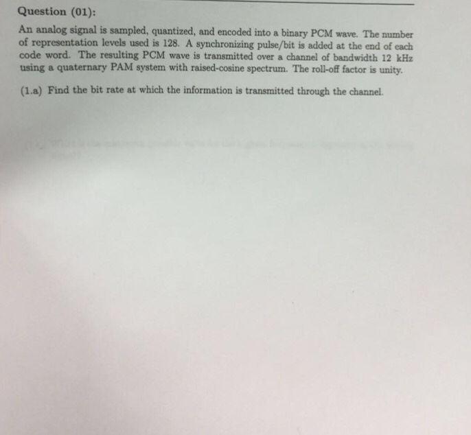 Solved Question (01): An analog signal is sampled, | Chegg.com