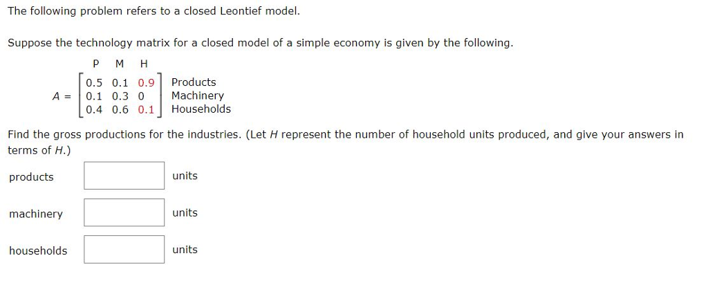 Solved The following problem refers to a closed Leontief | Chegg.com