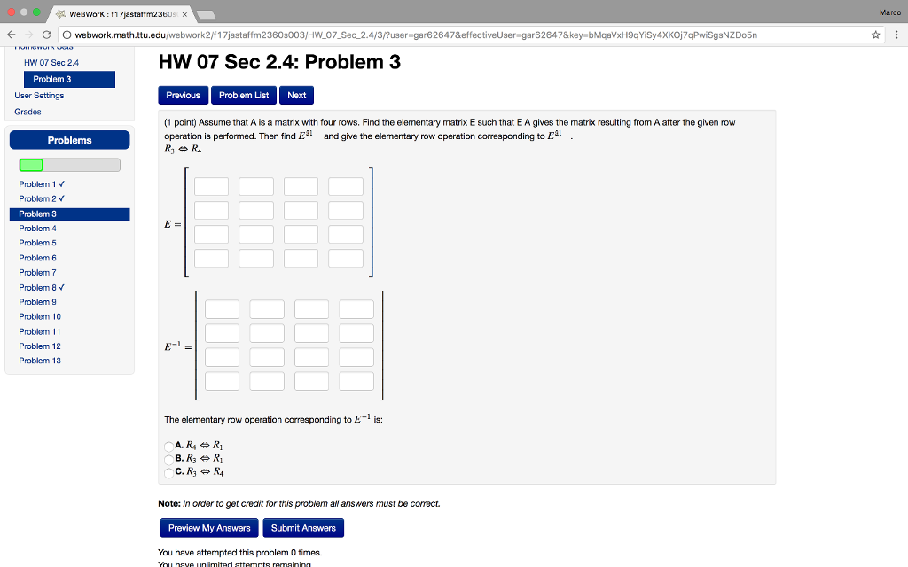 Solved WeBWorK : f1 7jastaflm2360s × Marco C | Chegg.com