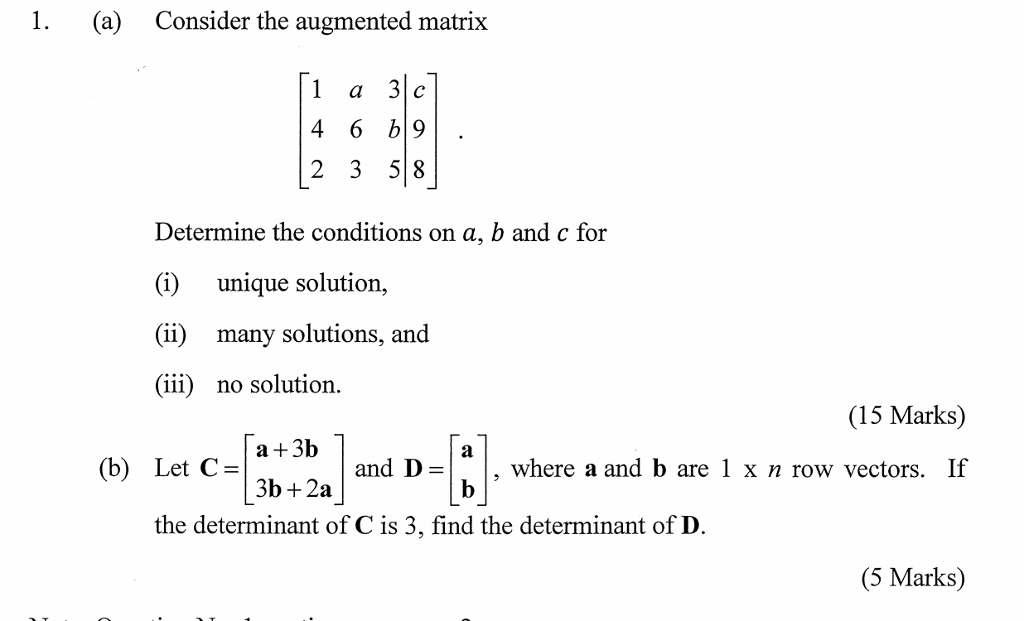 Solved 1 a Consider The Augmented Matrix 2 3 58 Determine Chegg