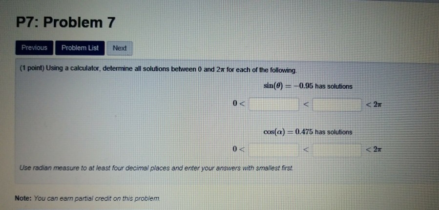 Solved P7: Problem 7 Previous Problem List Next (1 point) | Chegg.com