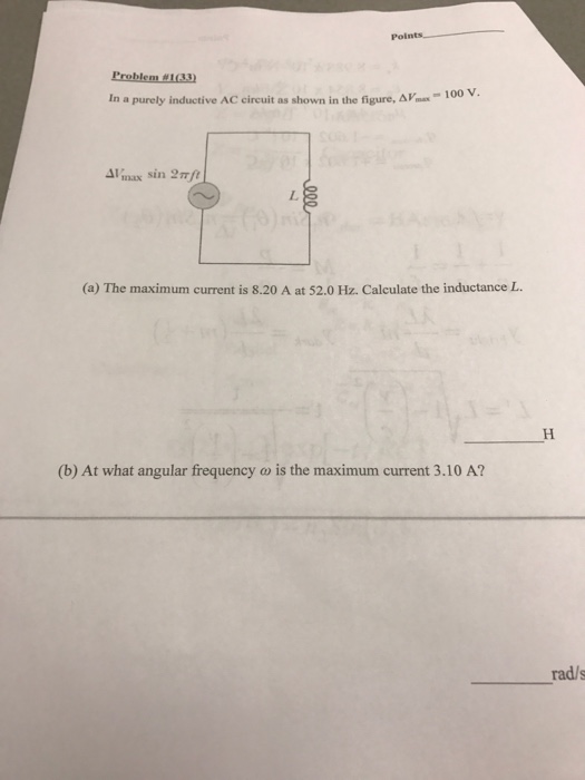 Solved Problem 3 In a purely inductive AC circuit as shown | Chegg.com