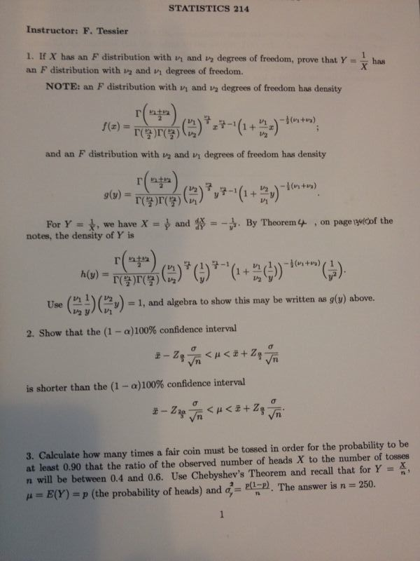 Solved If X Has An F Distribution With V1 And V2 Degree Of