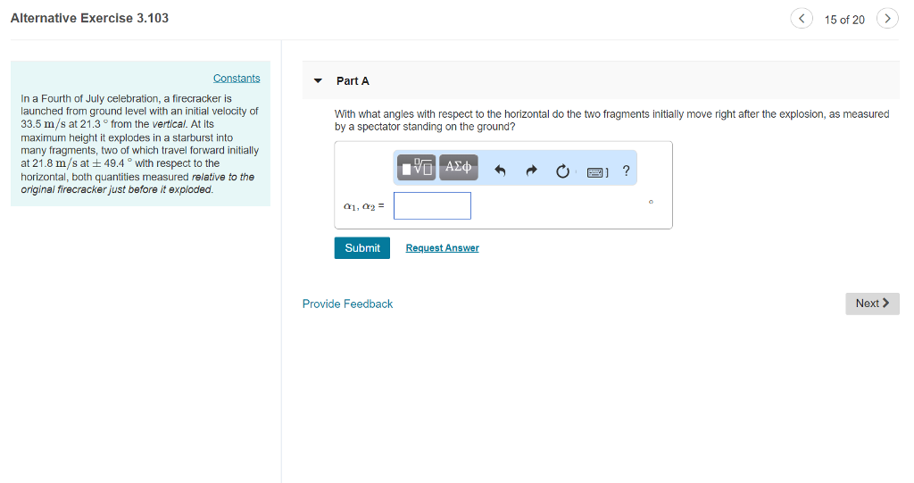 Solved Alternative Exercise 3.103 く) 150120 :> Constants | Chegg.com