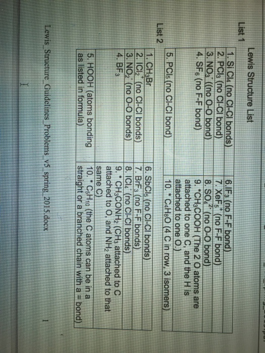 Lewis Structure List When drawing these structures, | Chegg.com
