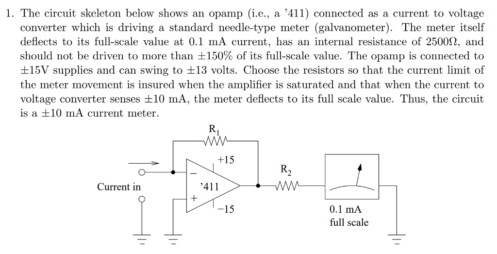 Solved 1. The circuit skeleton below shows an opamp (i.e., a | Chegg.com