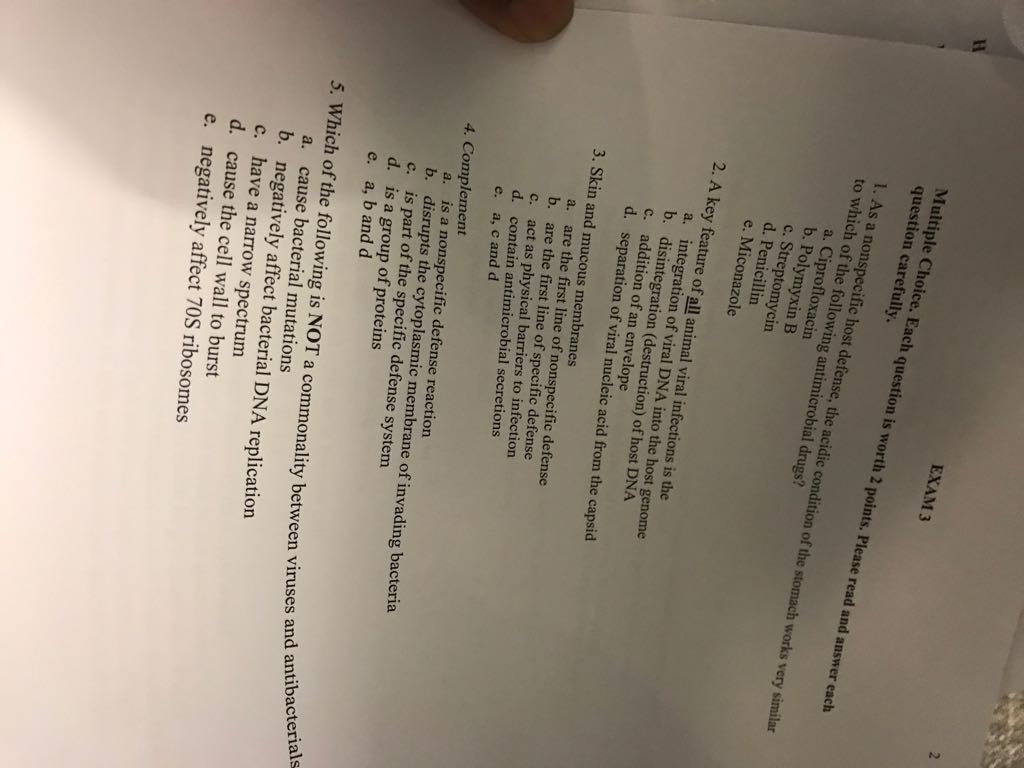 Solved EXAM 3 Multiple Choice. Each question is worth | Chegg.com