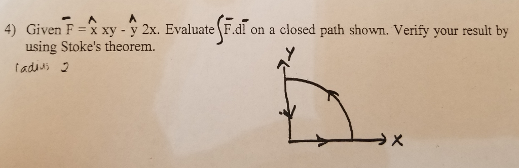 Solved 4) Given F-X xy-y 2x. Evaluate F.dl on a closed path | Chegg.com