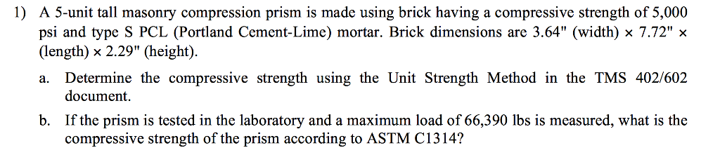Solved A 5-unit tall masonry compression prism is made using | Chegg.com