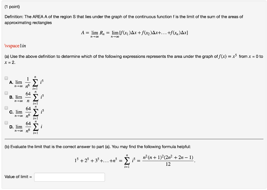 Solved Definition: The AREA A of the region S that lies | Chegg.com