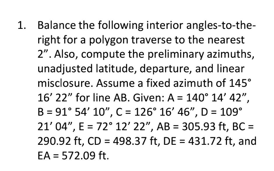 Solved Balance the following interior angles-to-the- right | Chegg.com
