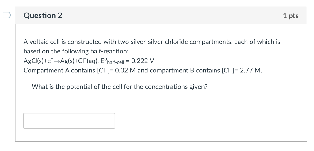 Solved DQuestion 2 1 pts A voltaic cell is constructed with | Chegg.com Solved DQuestion 2 1 pts A voltaic cell is constructed with | Chegg.com