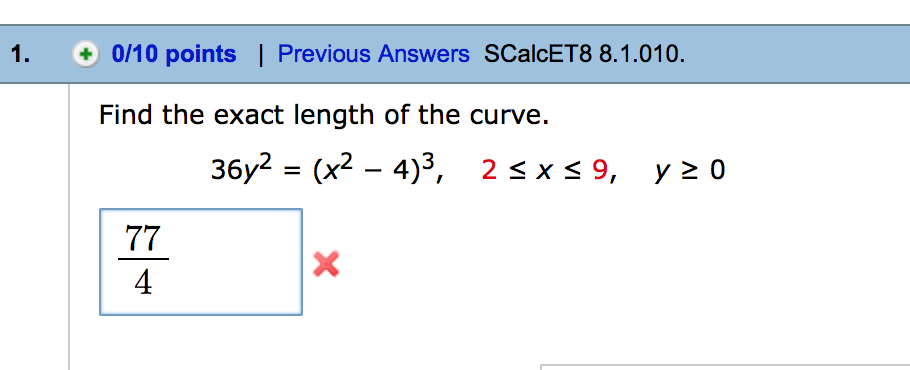 Solved Find the exact length of the curve 36y^2 = (x^2 - | Chegg.com
