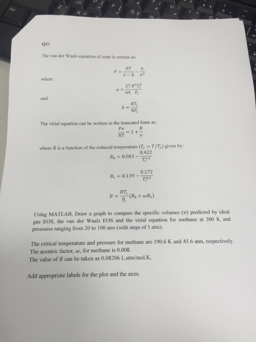 Solved The van der Waals equation of state is written as: P | Chegg.com
