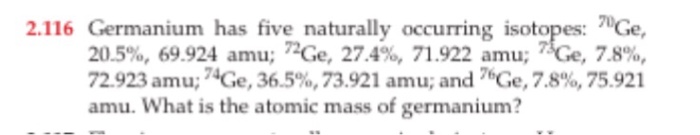 Solved Germanium has five naturally occurring isotopes: | Chegg.com