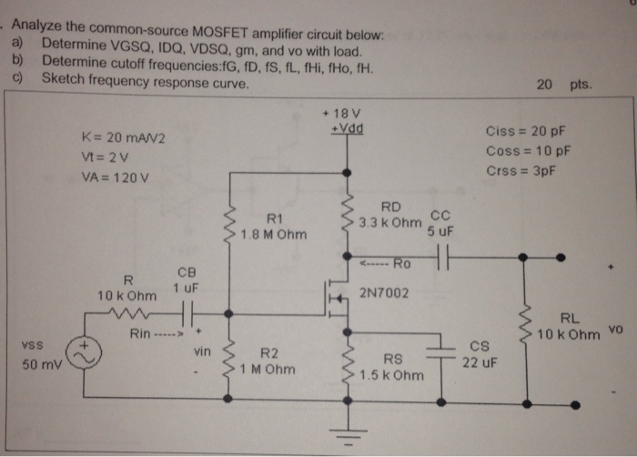 Solved Analyze the common-source MOSFET amplifier circuit | Chegg.com