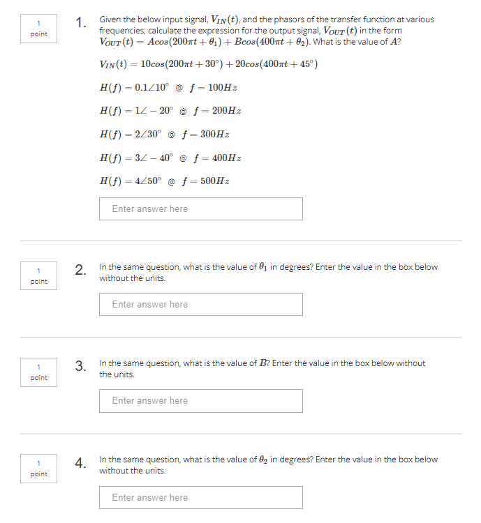 Solved 1 Given the below input signal, VIN(t), and the | Chegg.com